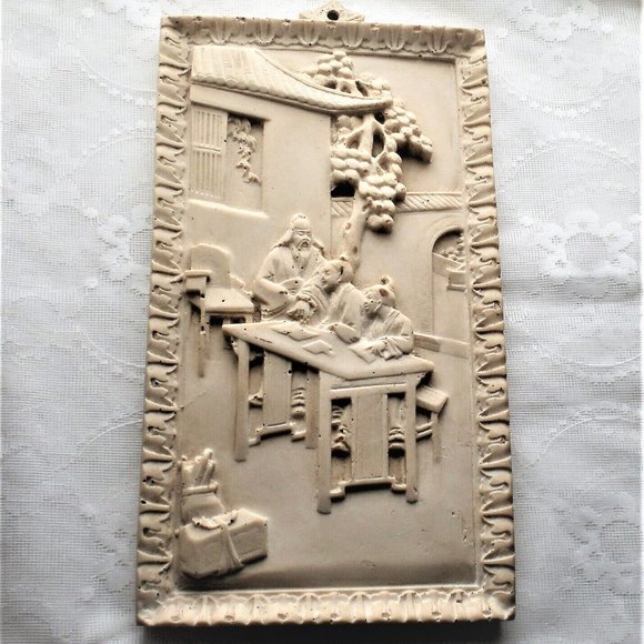 Accents | Vintage Oriental Asian Chinese Soapstone Bas Relief Wall ...
